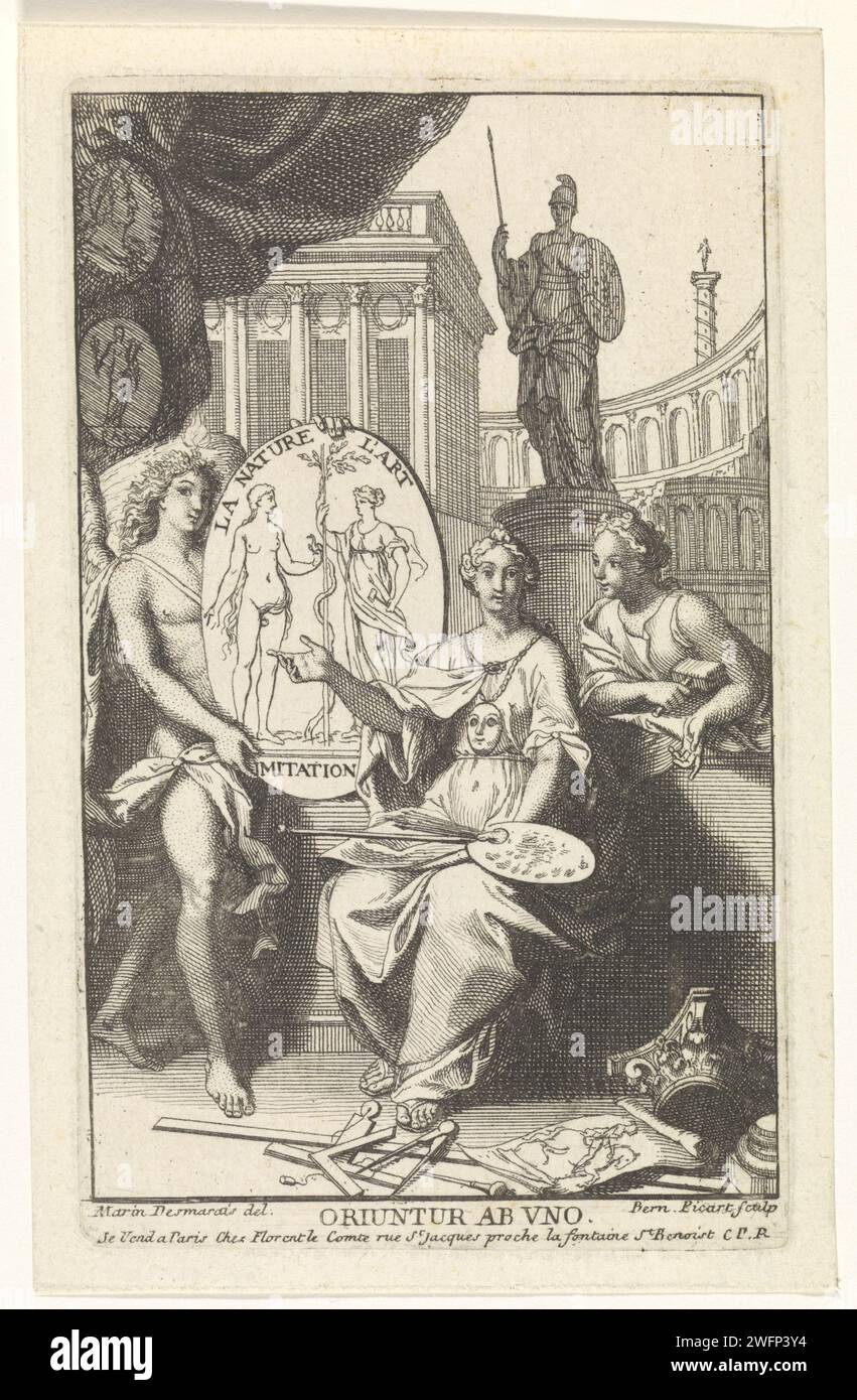 Allegorical representation with the personifications of painting and sculpture, Bernard Picart ...