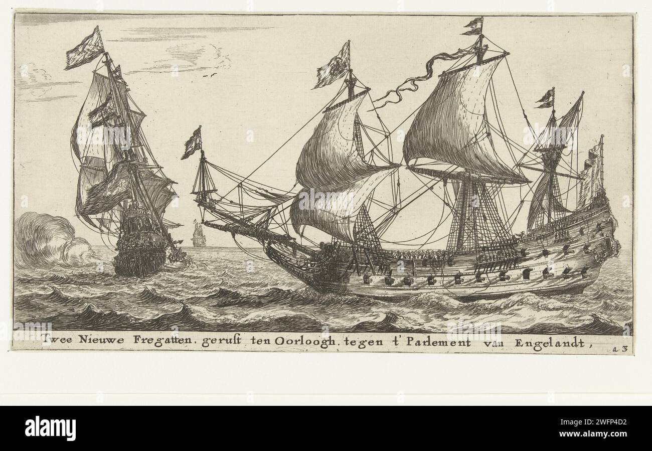 Two Dutch frigates, Anonymous, After Reinier Nooms, 1652 - 1701 print ...