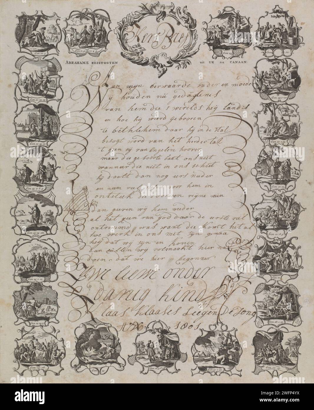 Wish letter with the journeys of Abraham, 1801 print Wish letter with ...