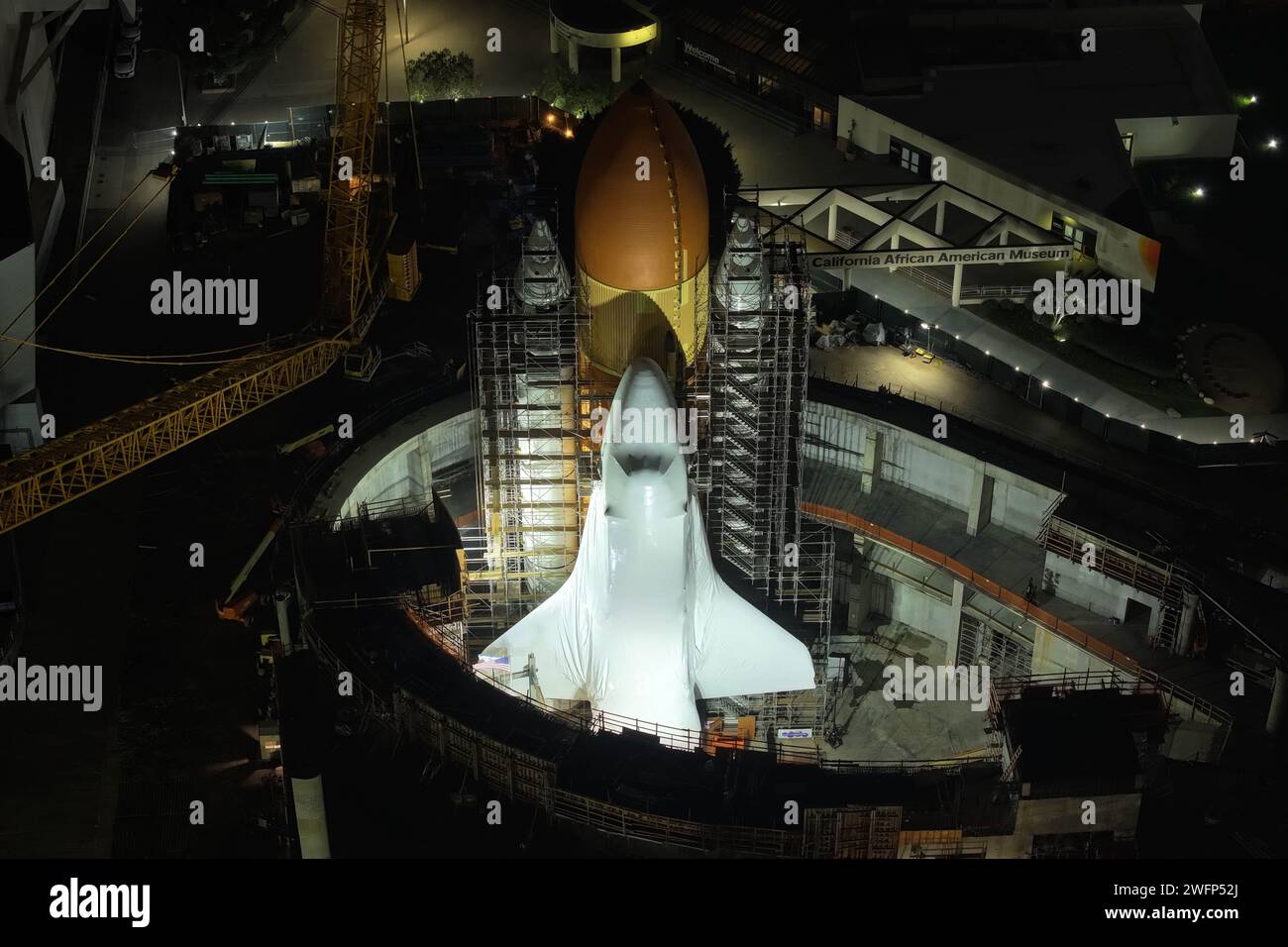 Space Shuttle Endeavour in vertical launch configuration with its two solid rocket boosters and ...