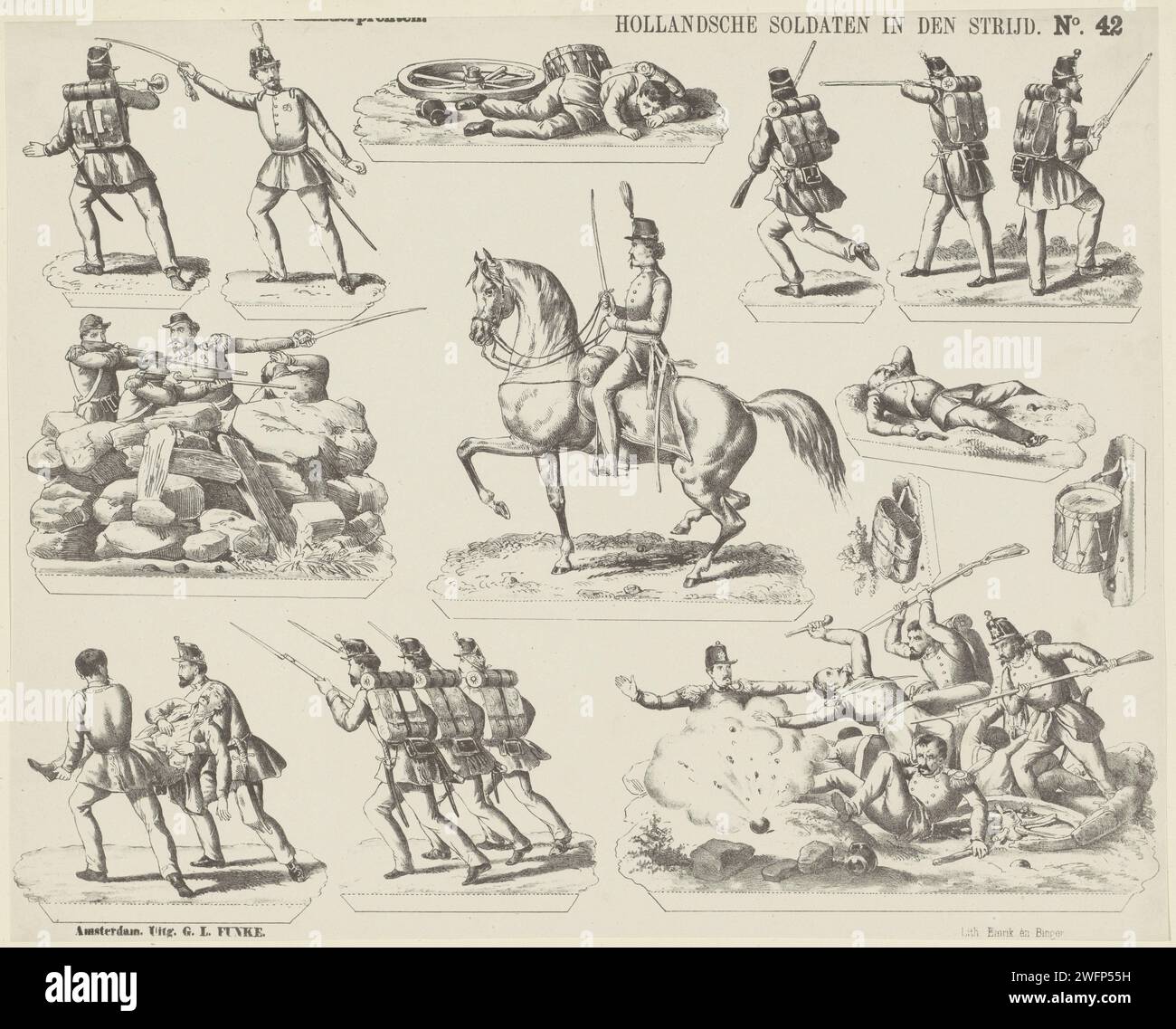 Dutch soldiers in the fight, 1865 - 1875 print Leaf with 13 ...