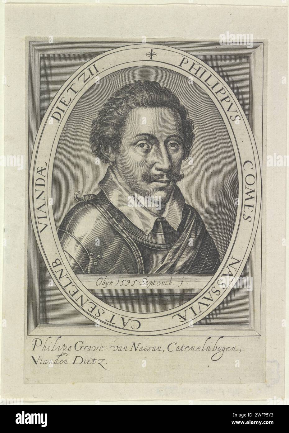 Portrait of Philip, count of Nassau, 1600 - 1699 print Portrait of Philip in an oval with edge ...