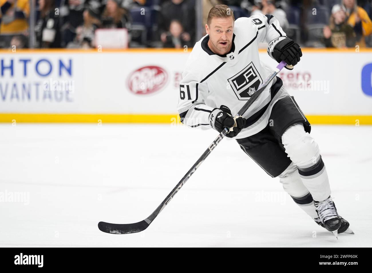 Los Angeles Kings center Trevor Lewis (61) warms up before the team's ...
