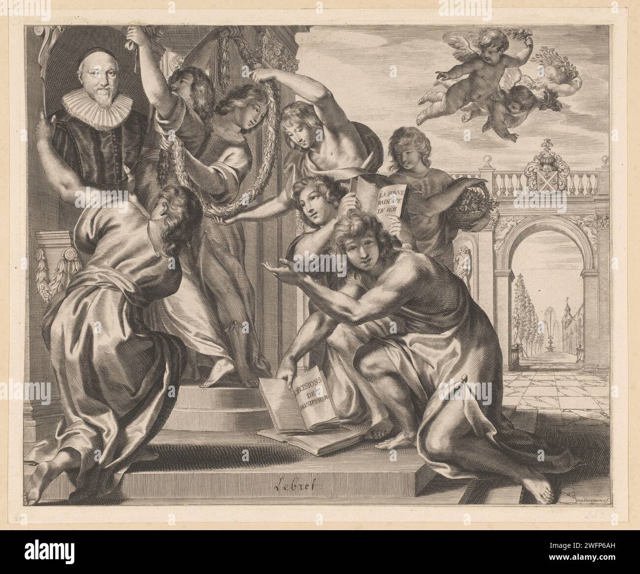 Portrait of Cardin Le Bret hung on a temple door, Grégoire Huret, 1616 ...