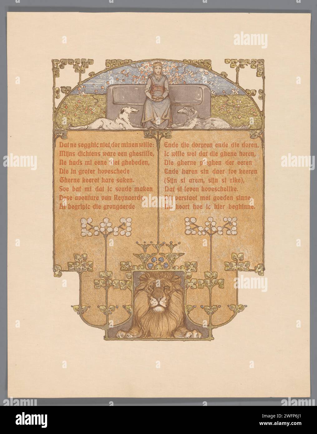 Sitting woman, two dogs and a lion (Nobel), Bernard Willem Wierink ...