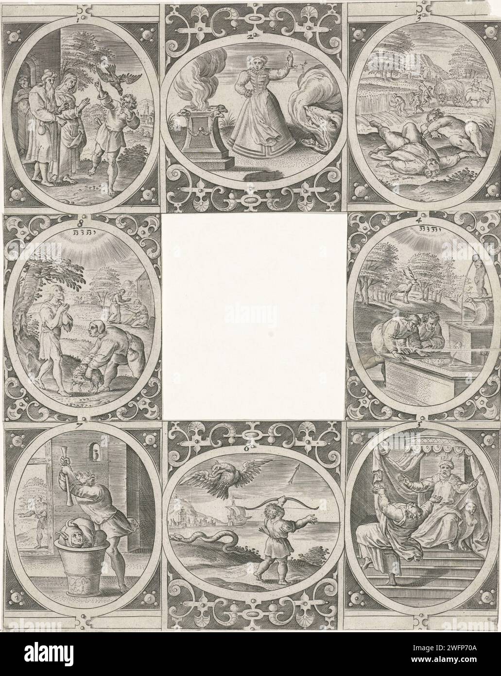 Solomon spells, Gerard de Jode, 1547 - 1591 print Ornamental frame with ...