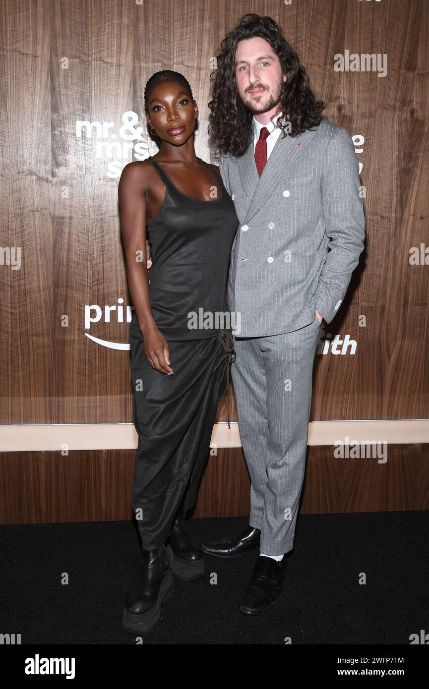 New York, USA. 31st Jan, 2024. (L-R) Michaela Coel and Spencer Hewett ...