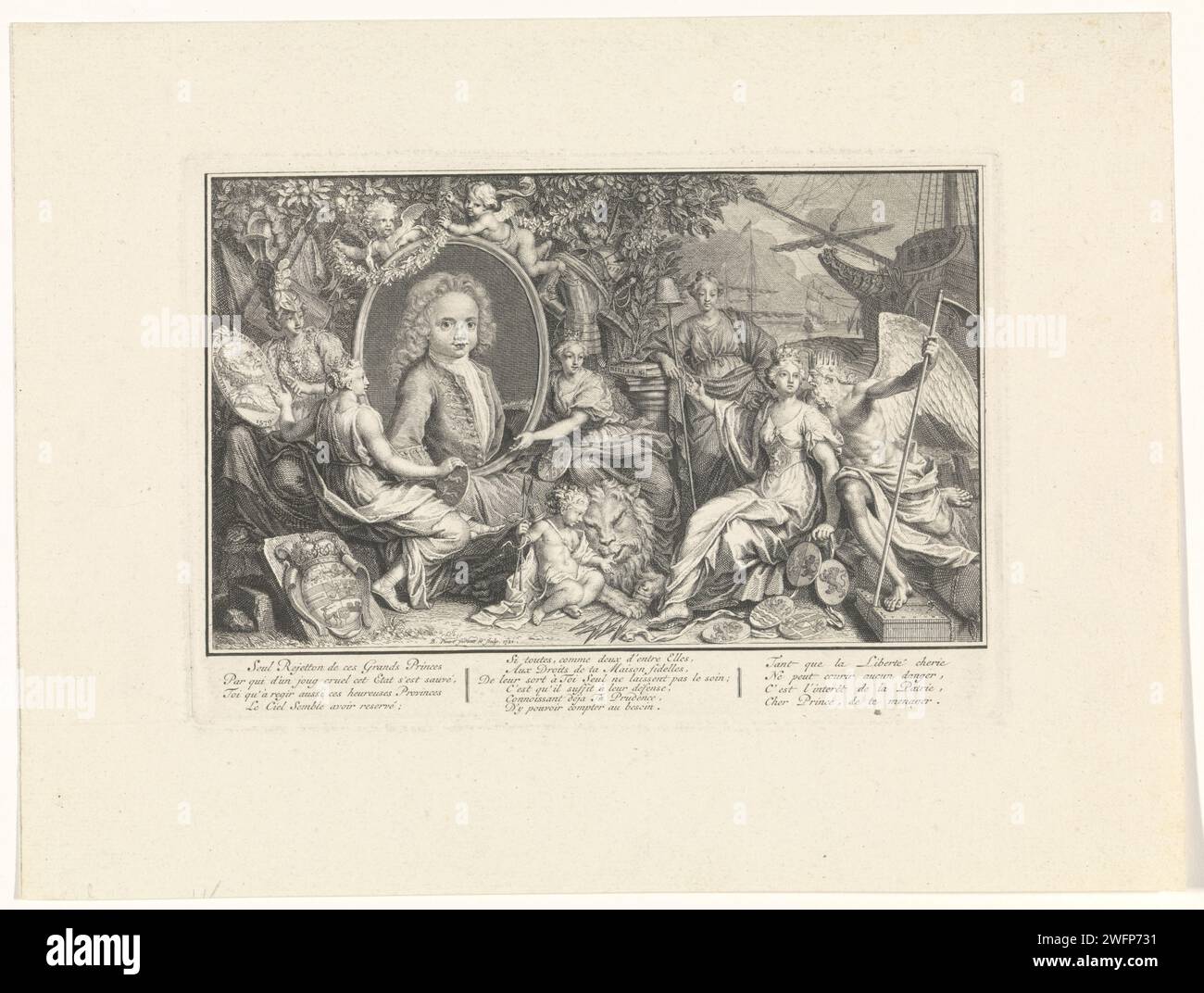 Allegory with the portrait of William IV, Bernard Picart, 1721 print ...