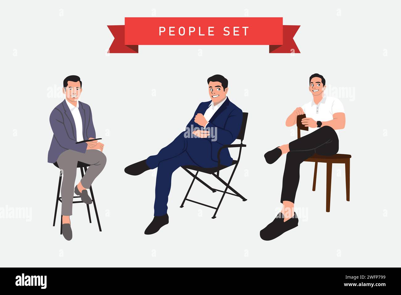 People sit on chairs. Vector illustration in flat cartoon style. People sit on chairs Stock ...