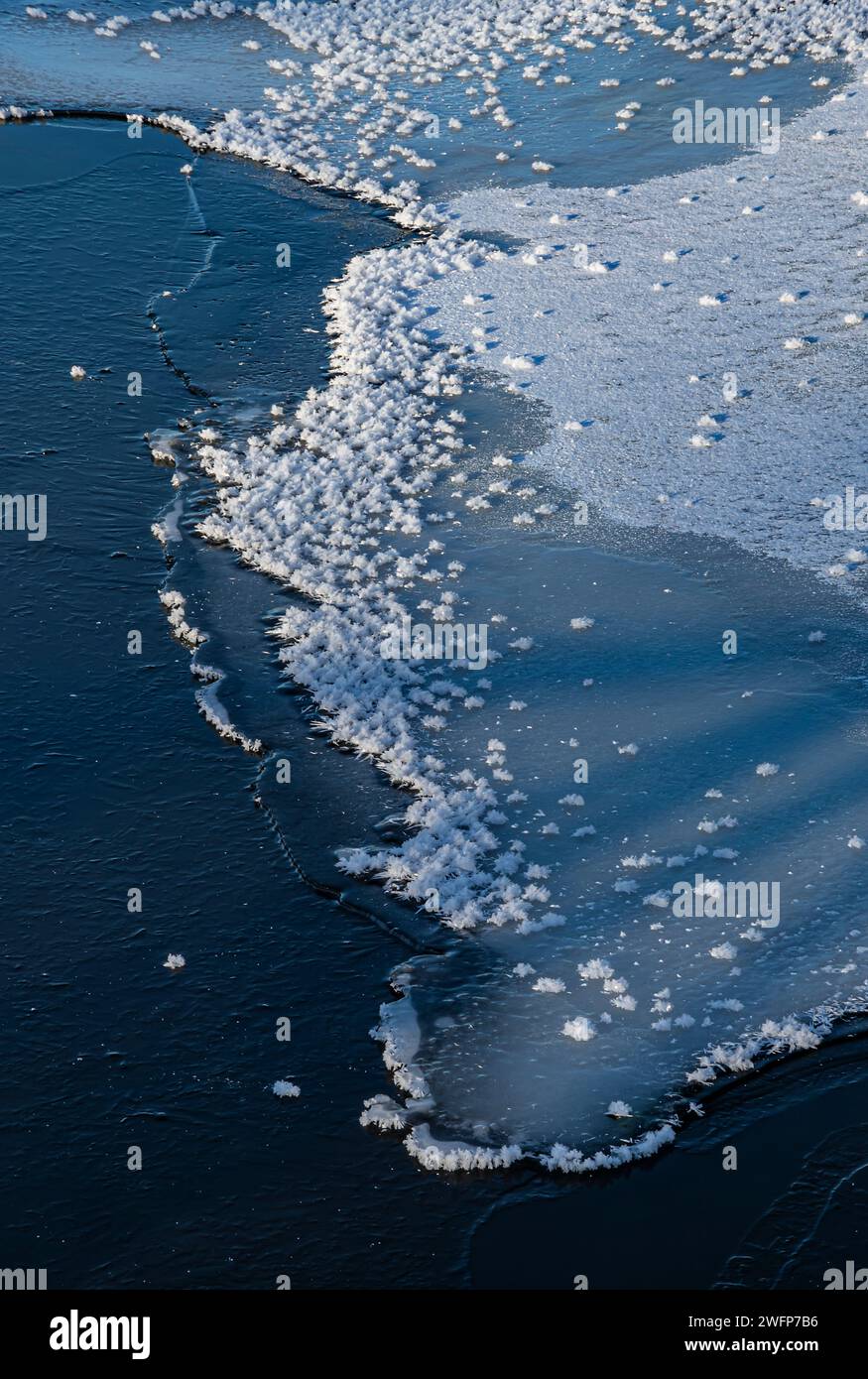 Ice Crystals populate the ice on the winter banks of the East Branch ...