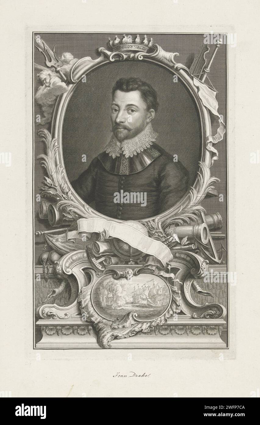 Portrait of Francis Drake, Jacob Houbraken, 1741 - 1743 print Portrait ...