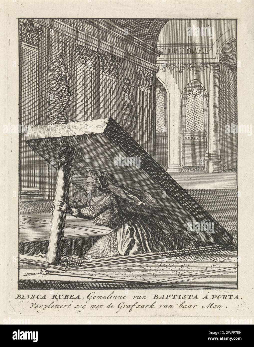 Suicide of Bianca di Rossi, 1253, Caspar Luyken, 1699 print The ...
