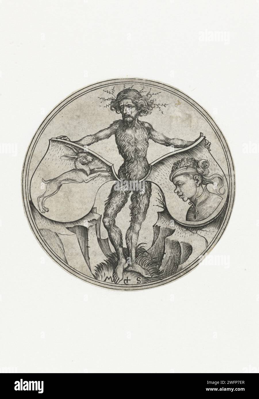 Coat of arms with a hare and a moor, held by a wild man, Martin ...