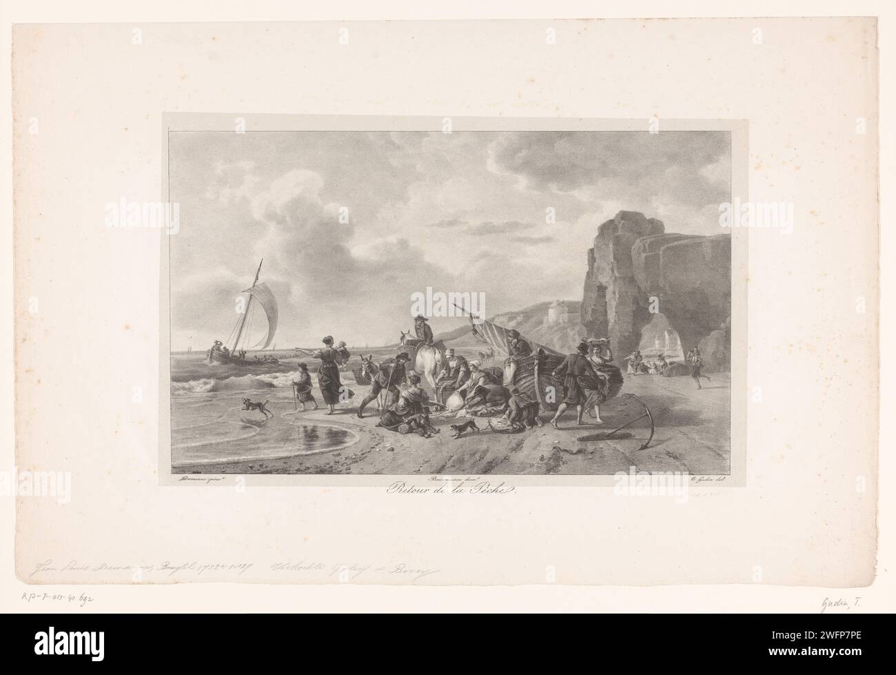 Fishermen arrive with their catch on the beach, Théodore Gudin, After ...
