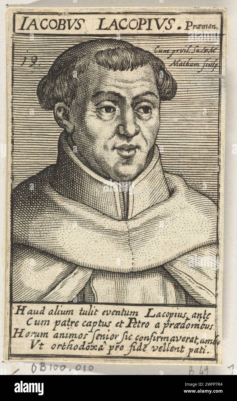 Portrait of Jacobus Lacops, c. 1617 - c. 1618 print With four -line ...