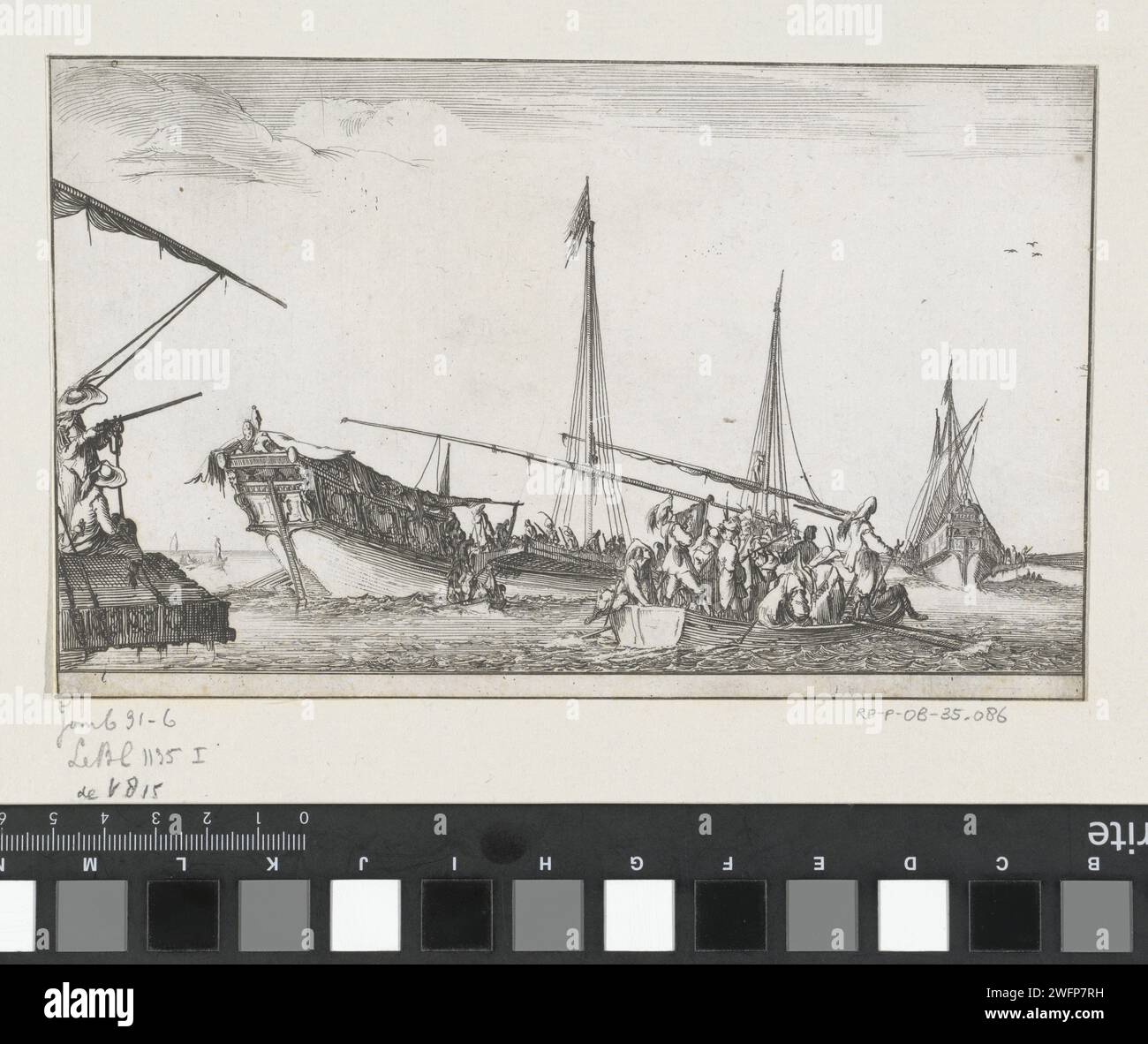 Sloop full of men for a Galeischip, Stefano della Bella, 1634 print ...