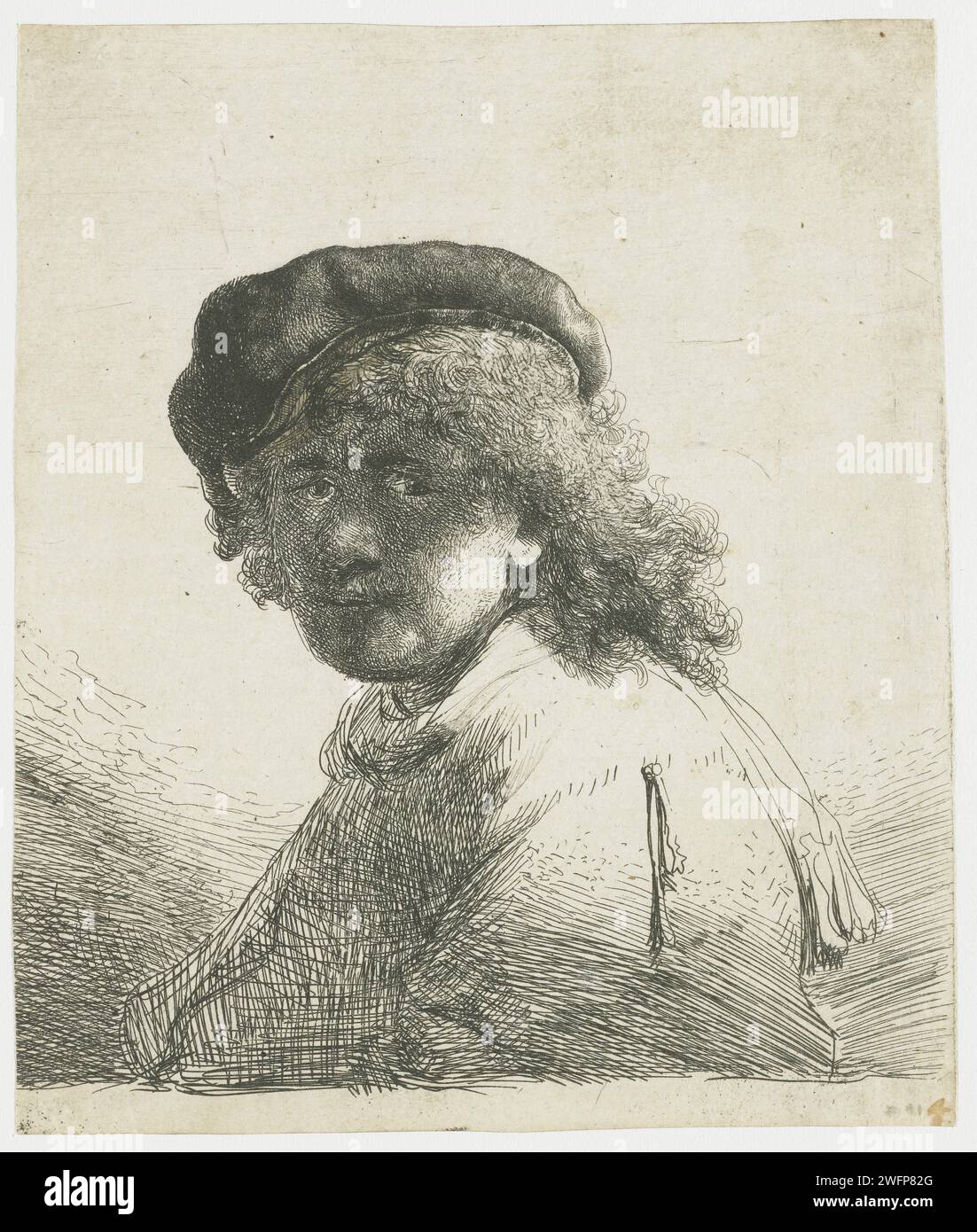 Self-portrait in a cap and scarf with the face dark: bust, Rembrandt ...