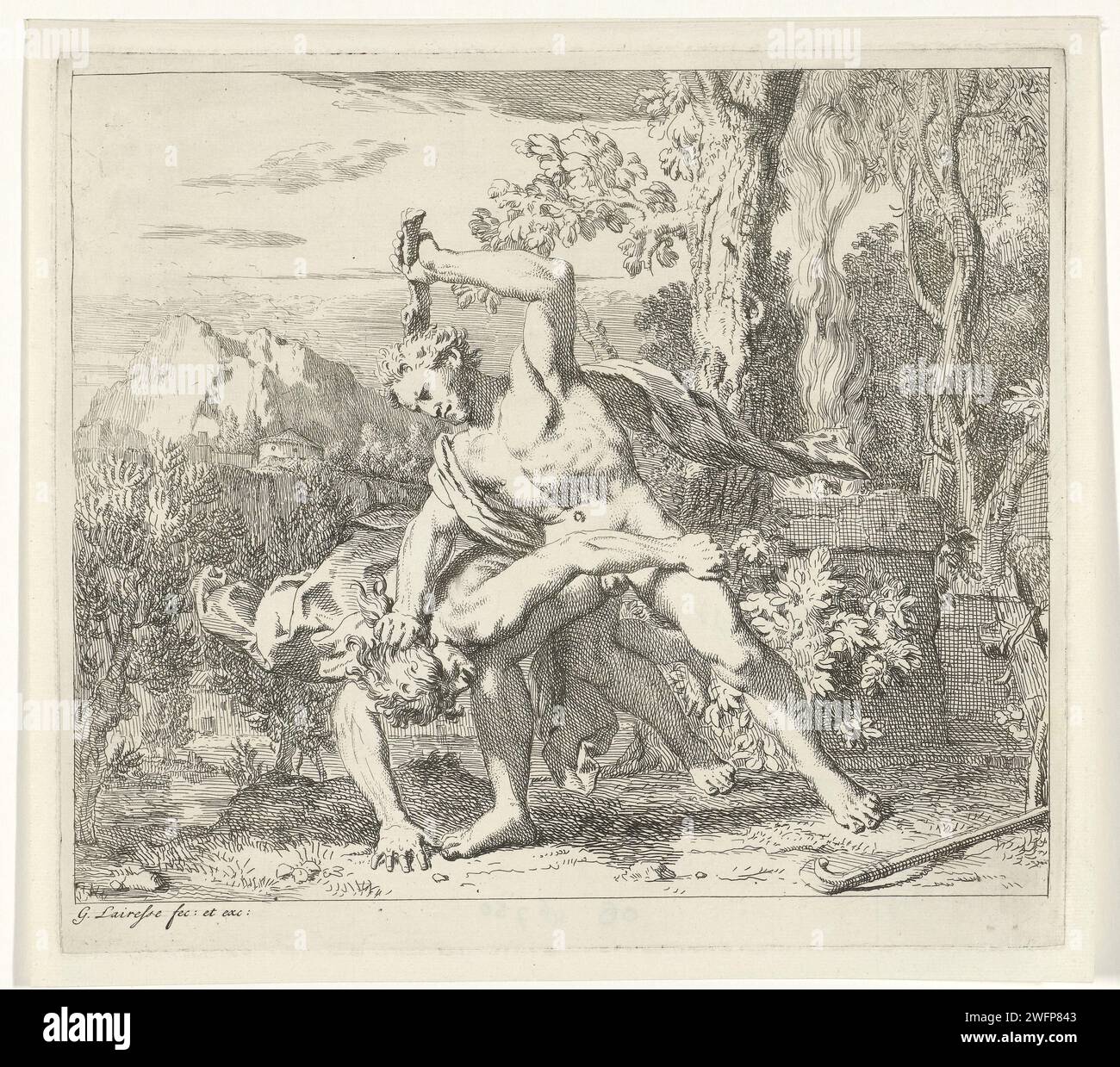 Cain kills Abel, Gerard de Lairesse, 1665 print Cain is about to hit ...