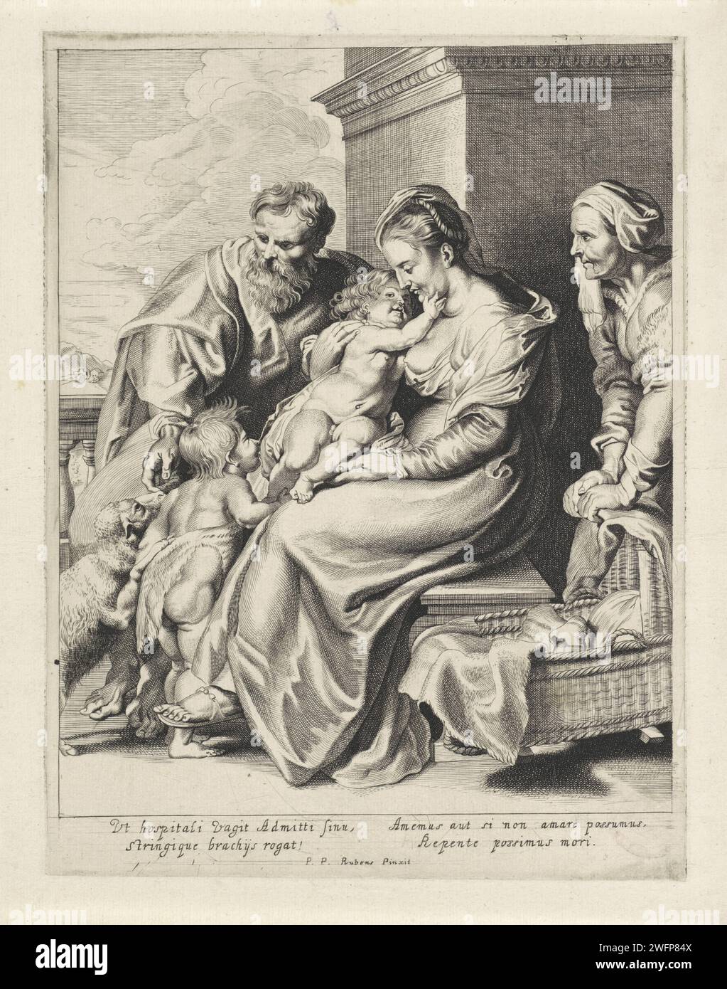Holy Family with Elisabet and Johannes the Baptist as a child, Anonymous, After Lucas Vorsterman ...