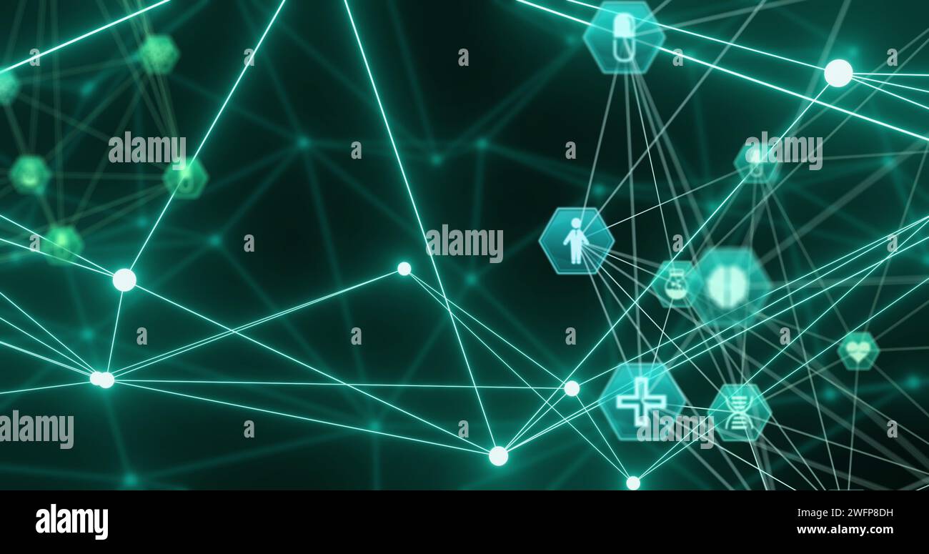 Image of network of connections with medical icons Stock Photo - Alamy
