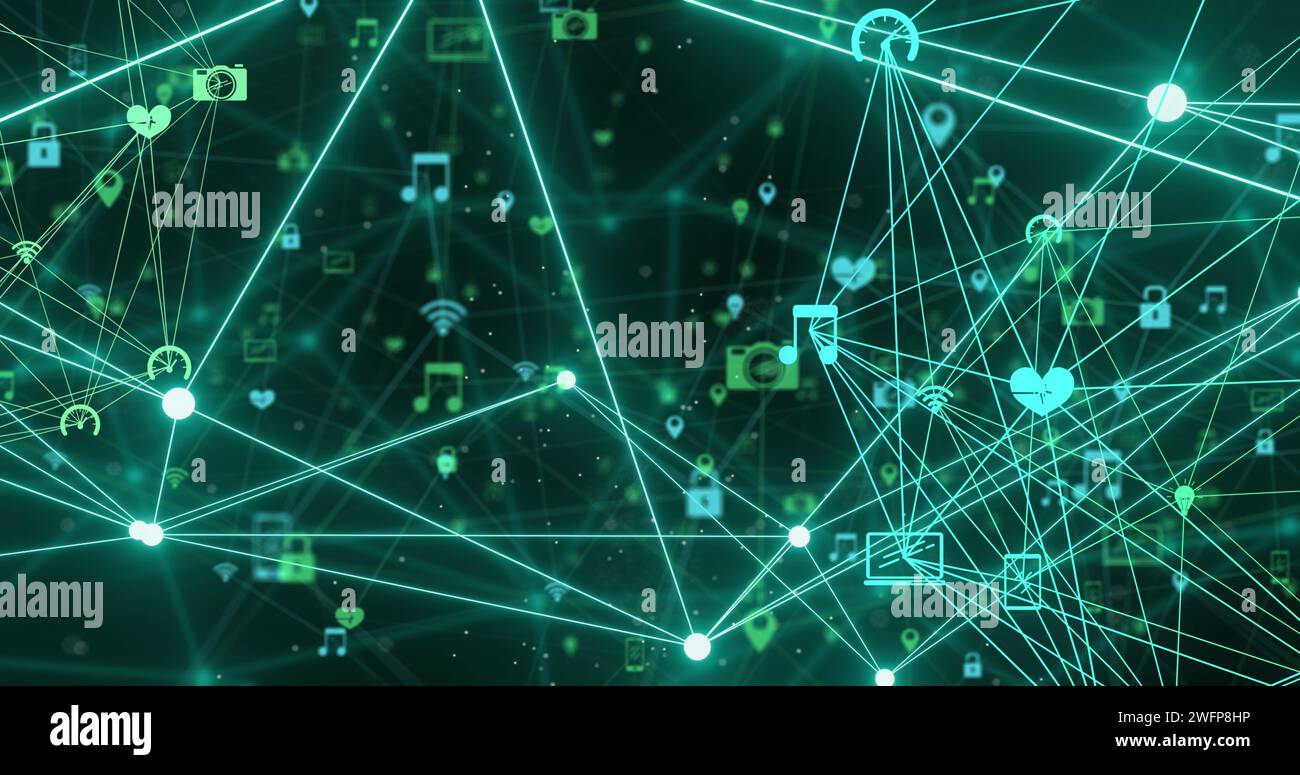Image of data and network of connections over icons Stock Photo - Alamy