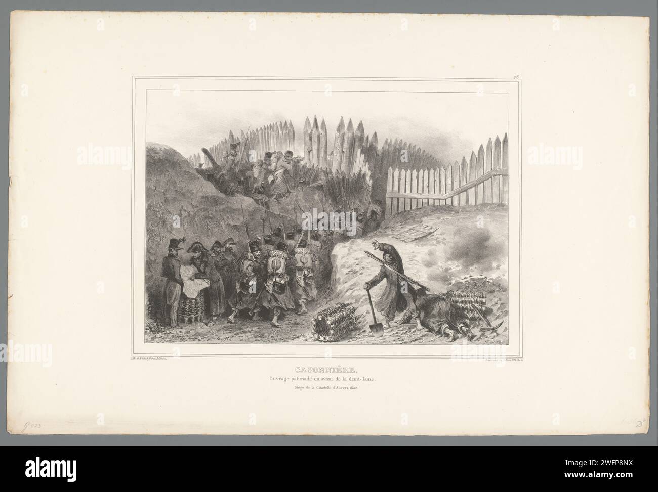 Group Soldiers travel through an opening in the Palissade, 1832, Denis ...