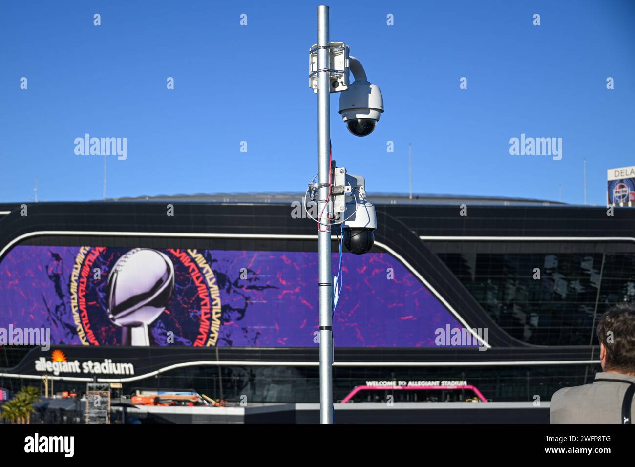 Temporary security cameras overlook Allegiant Stadium as crews get it ...