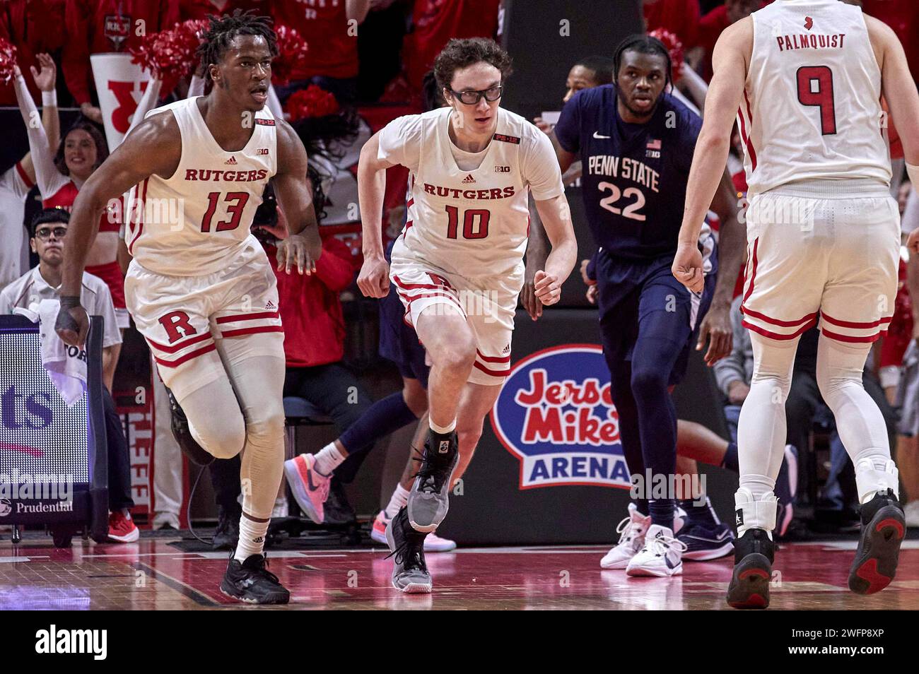 Rutgers Scarlet Knights guard Gavin Griffiths (10) runs up court after ...