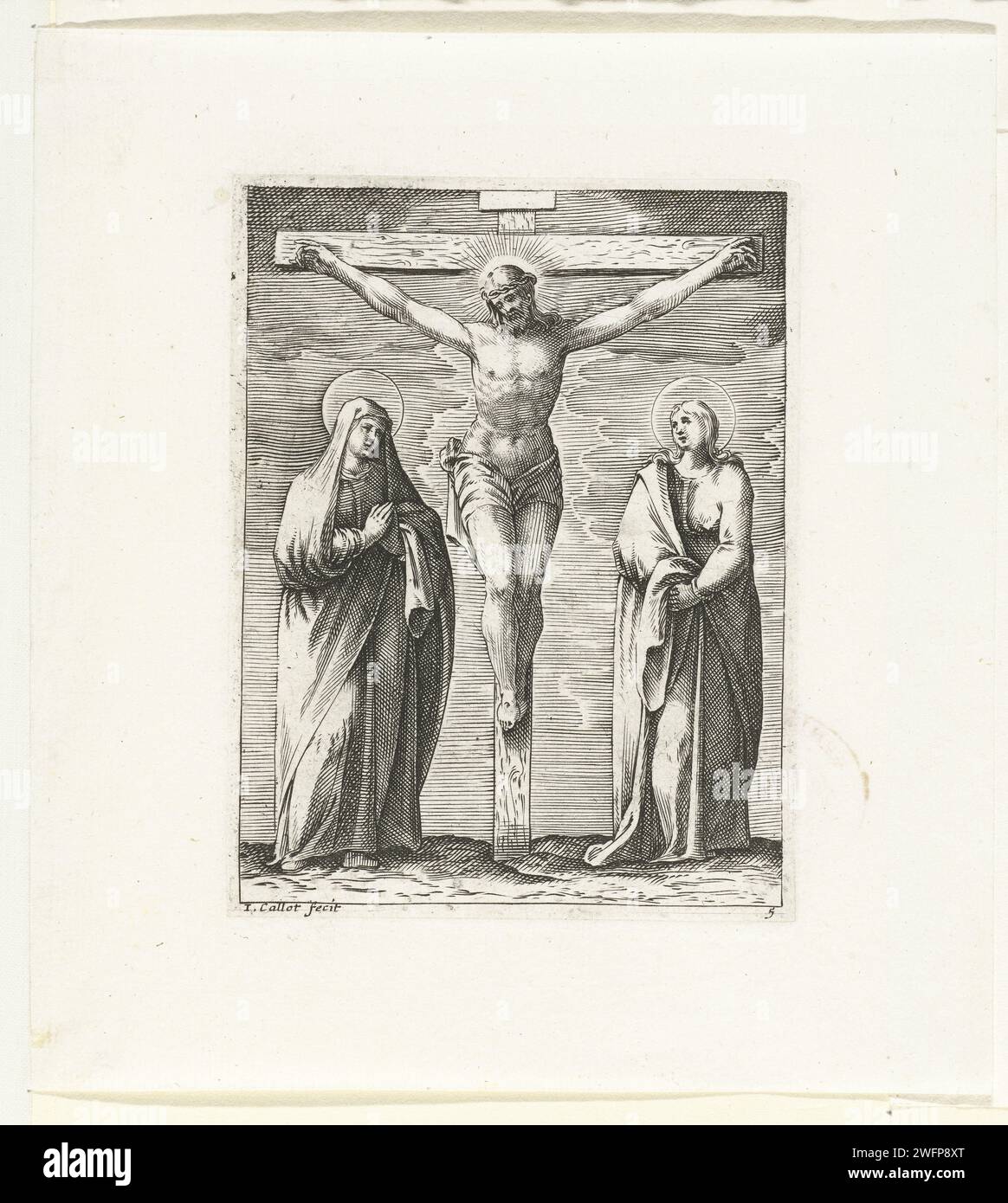 Kruisiging, Jacques Callot, 1608 - 1611 print Maria and John the Evangelist are on either side ...