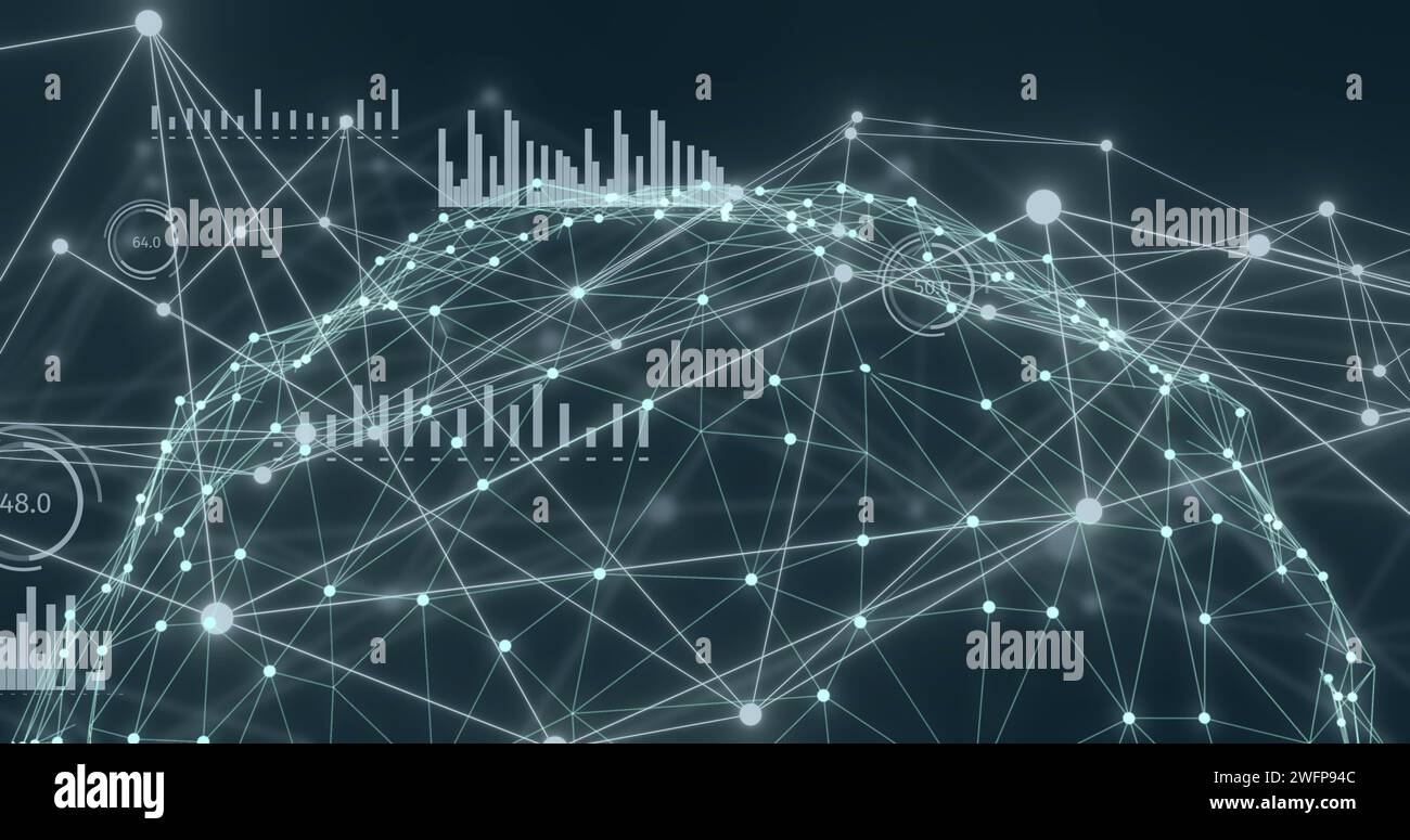 Image of statistics, globe with network of connections Stock Photo - Alamy
