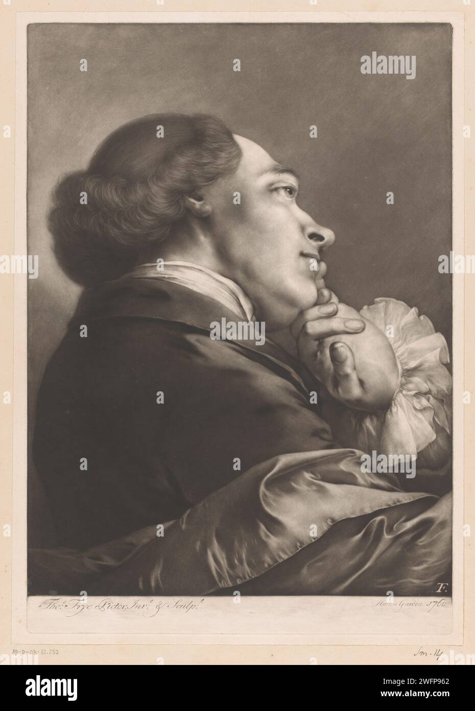 Man with his hand against his chin, Thomas Frye, 1760 - 1762 print ...