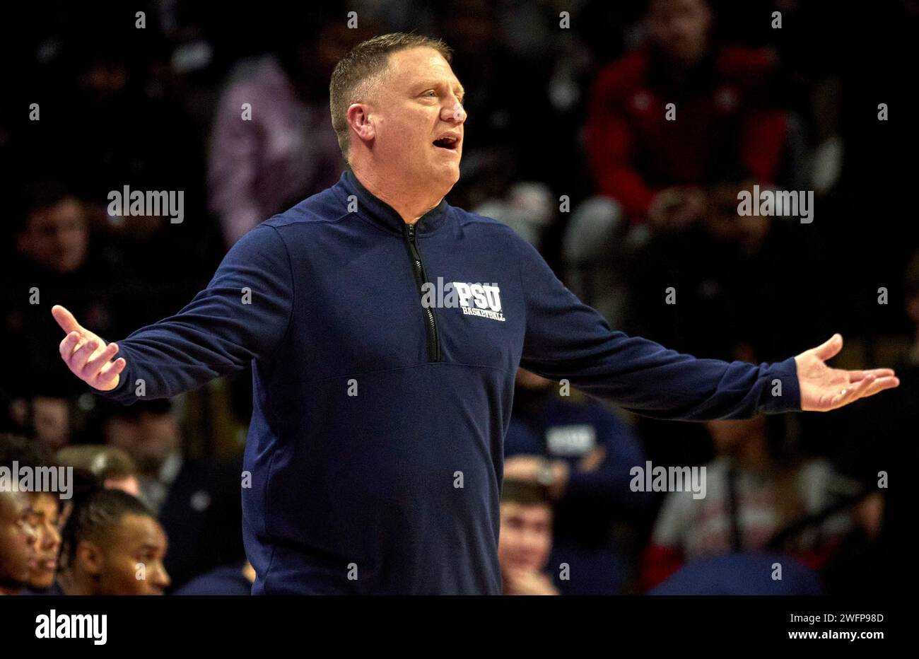 Penn state head coach Mike Rhoades reacts to a call against the Rutgers ...