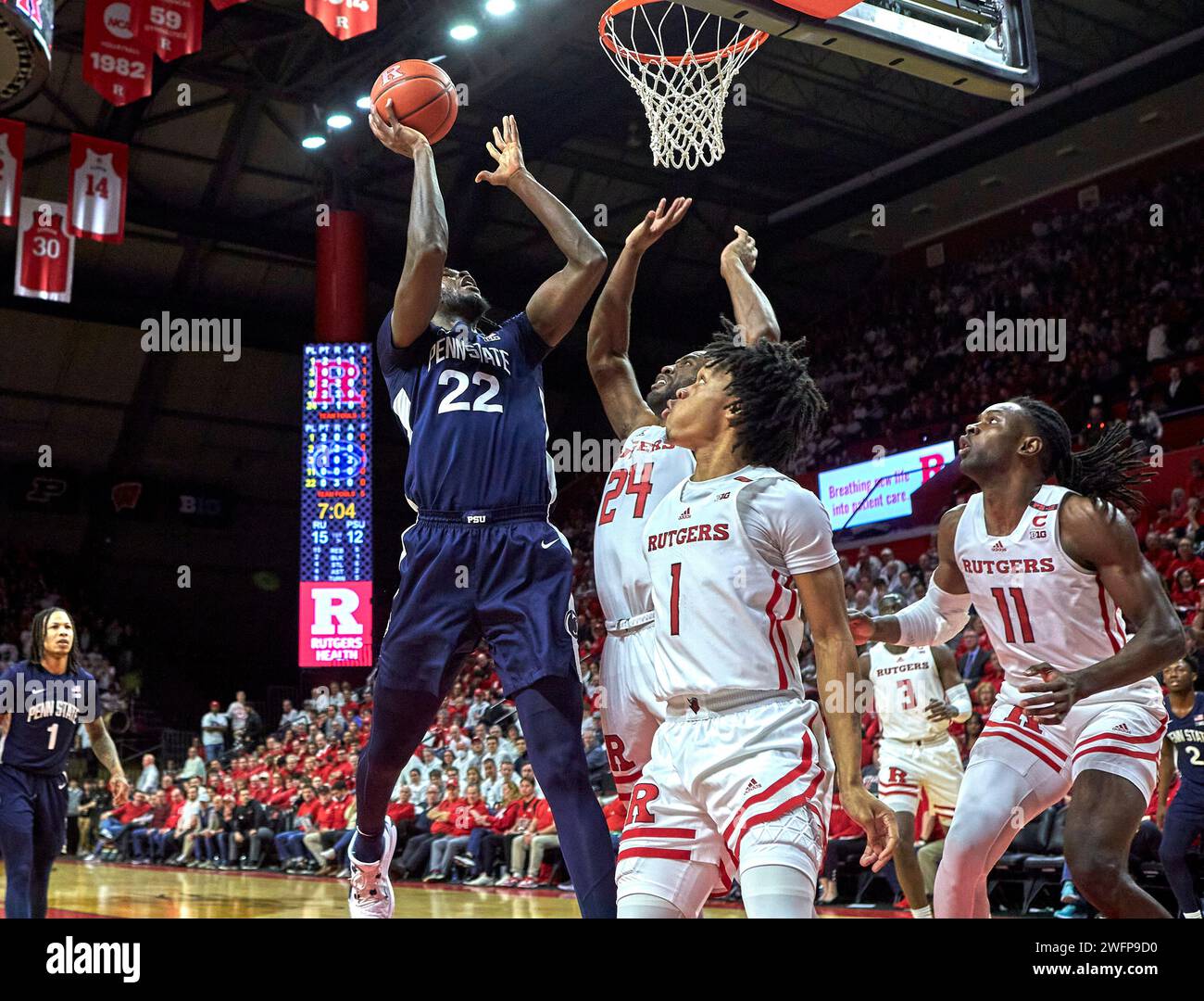 Penn State Nittany Lions forward Qudus Wahab (22) shoots over Rutgers ...