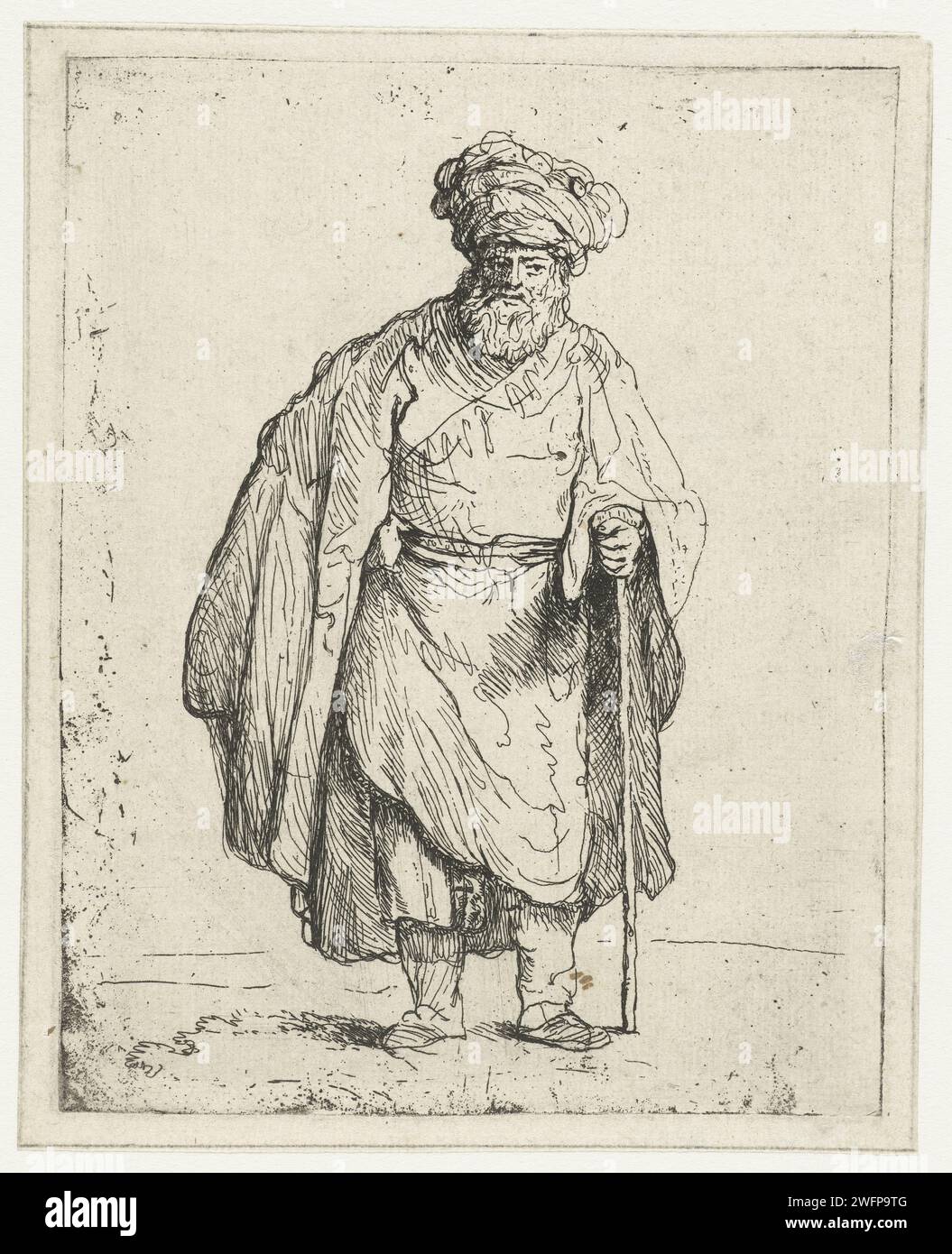 Man with turban and stick, anonymous, after Rembrandt van Rijn, 1643 ...