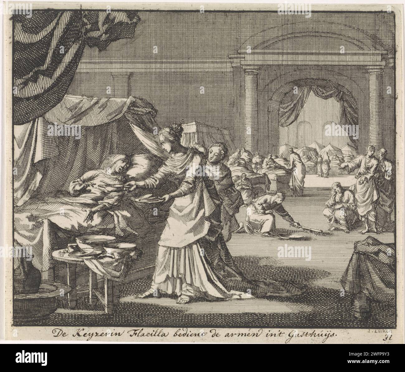 Holy Empress Flaccilla nurses the poor and the sick, Jan Luyken, 1700 ...