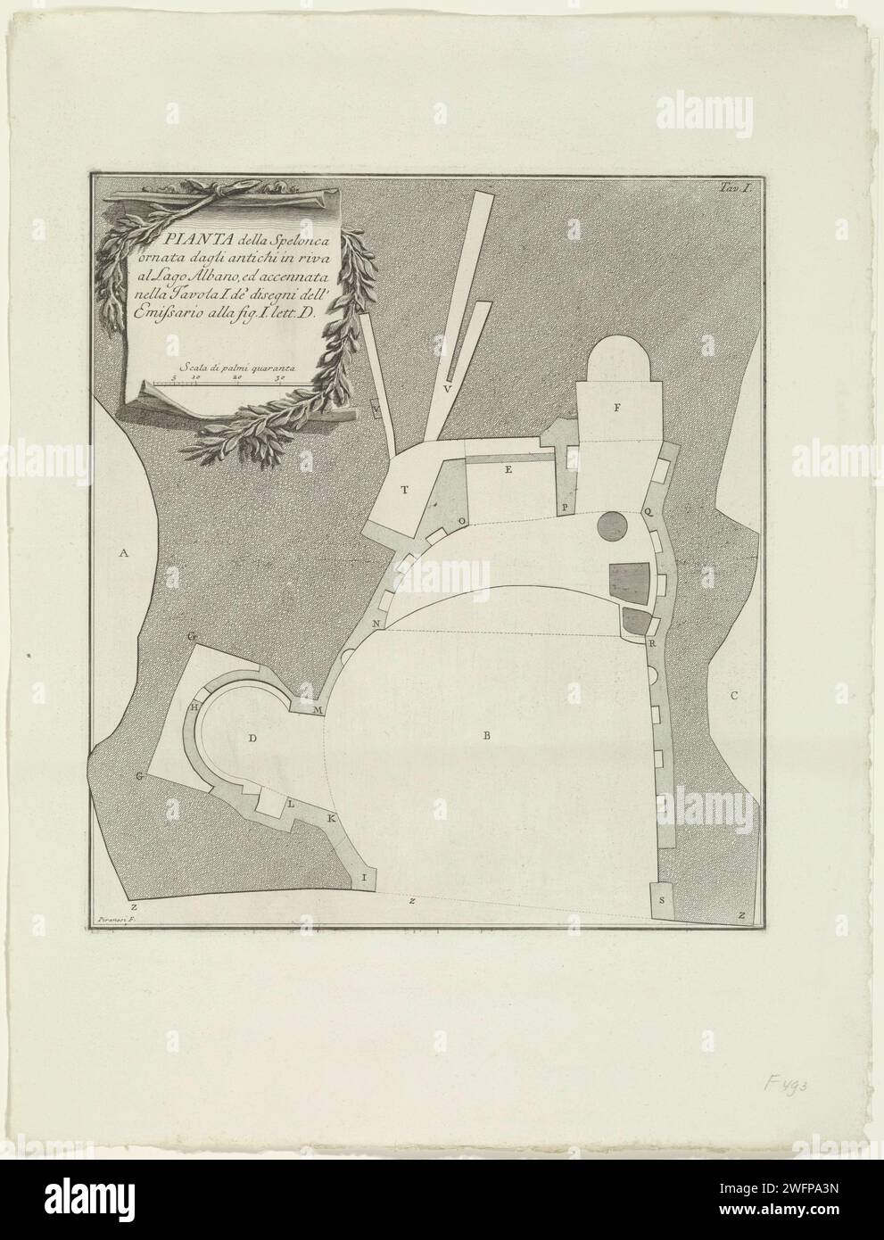 Map of a cave at Lake Albano, Giovanni Battista Piranesi, 1762 print ...