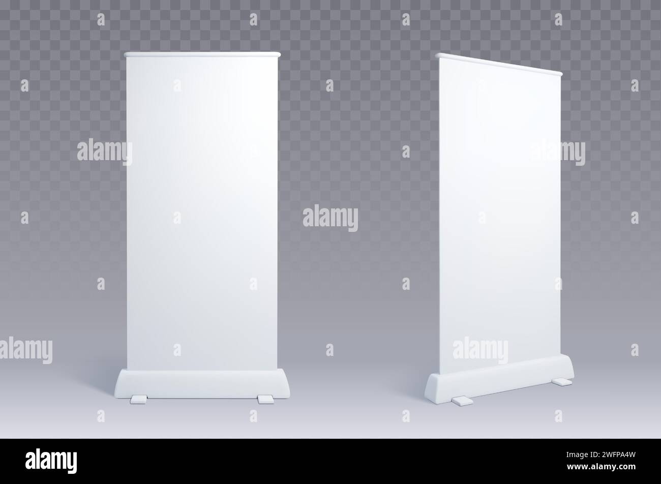 Advertising banner stand front and side view set isolated on ...
