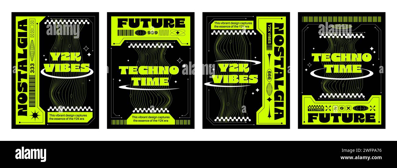 Y2k aesthetic techno banners set. Vector realistic illustration of ...