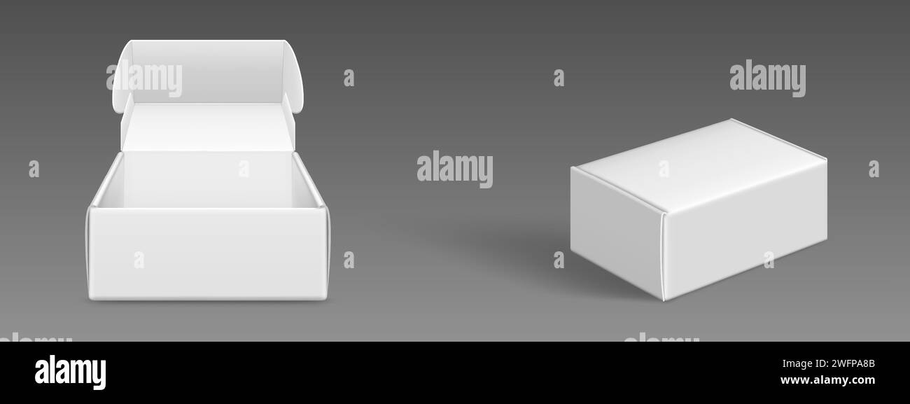 White cardboard box mockup set isolated on gray background. Vector ...