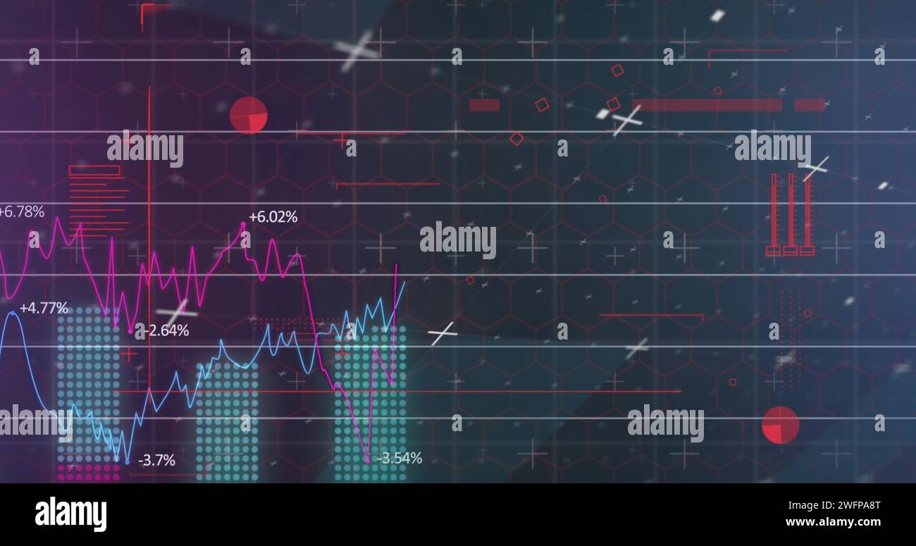 Image of lines and statistics processing on network of hexagons and ...