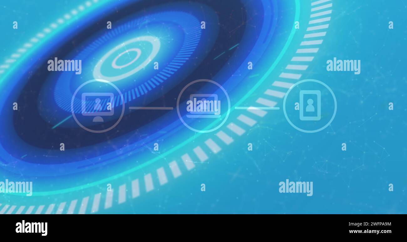 Image of blue scope scanning and digital icons Stock Photo - Alamy