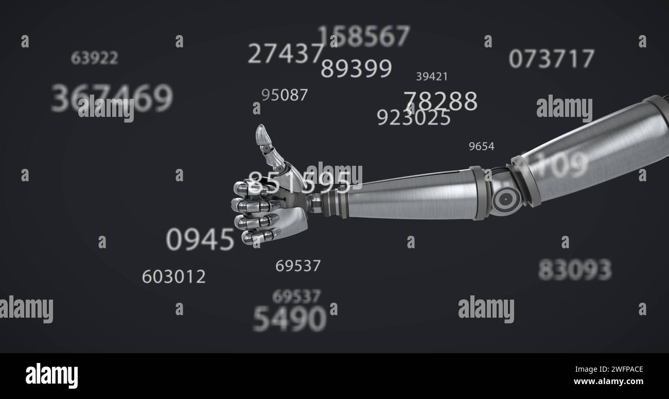 Image of numbers changing over robot giving thumbs up on black ...