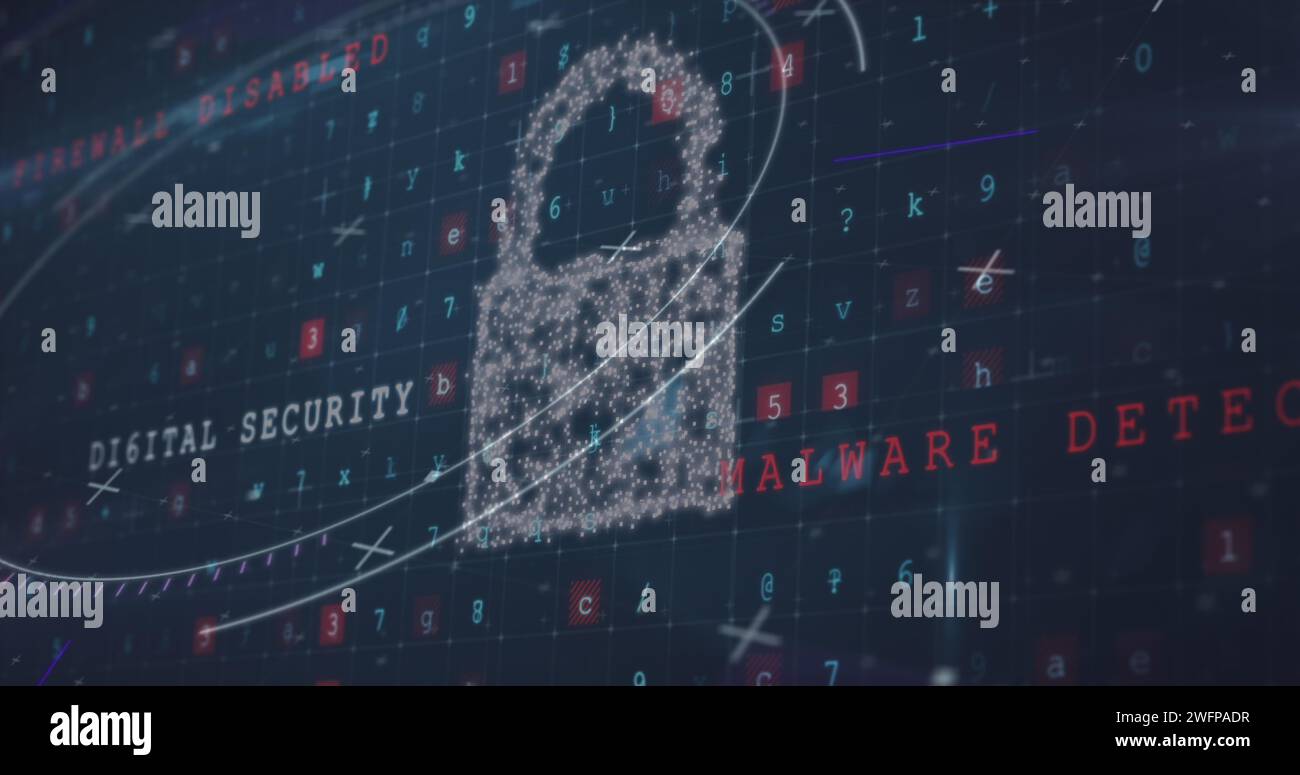 Image Of Scope Scanning Online Security Padlock With Cyber Attack Warning Text In Background
