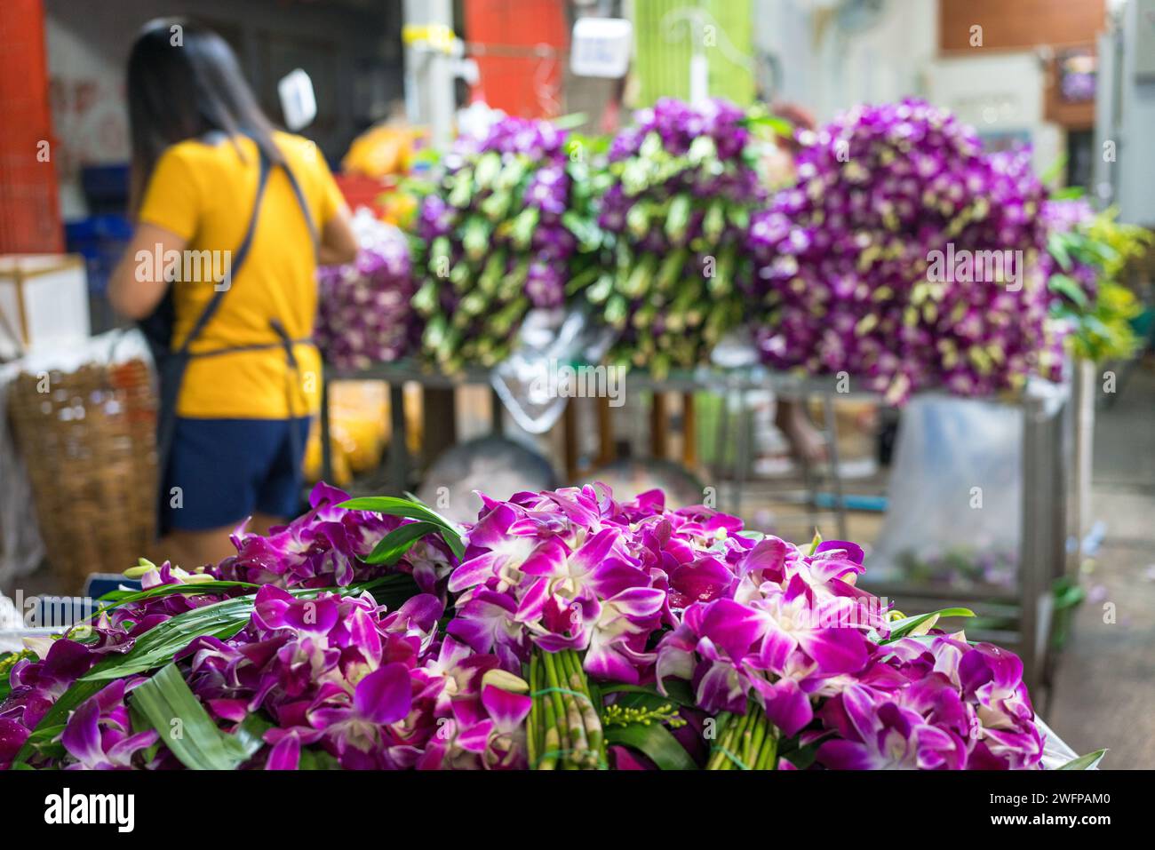 Bangkok, Thailand - Dec 5, 2023: Inside Pak Khlong Talat flower market ...