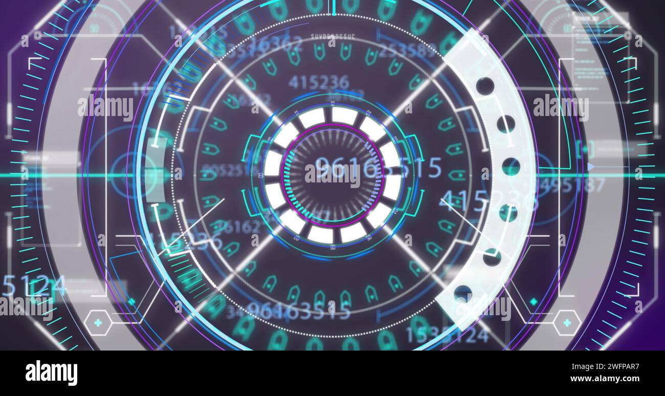 Image of numbers changing, scope scanning and data processing over grid in background Stock ...