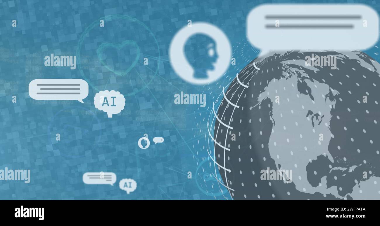Image of ai data processing over globe with ai icons Stock Photo - Alamy