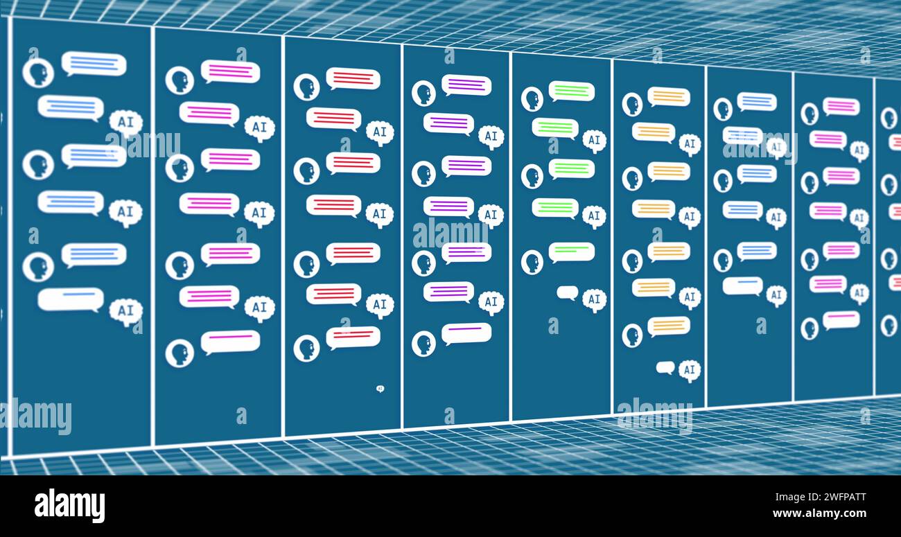 Image of ai data processing over ai icons with computer servers Stock ...