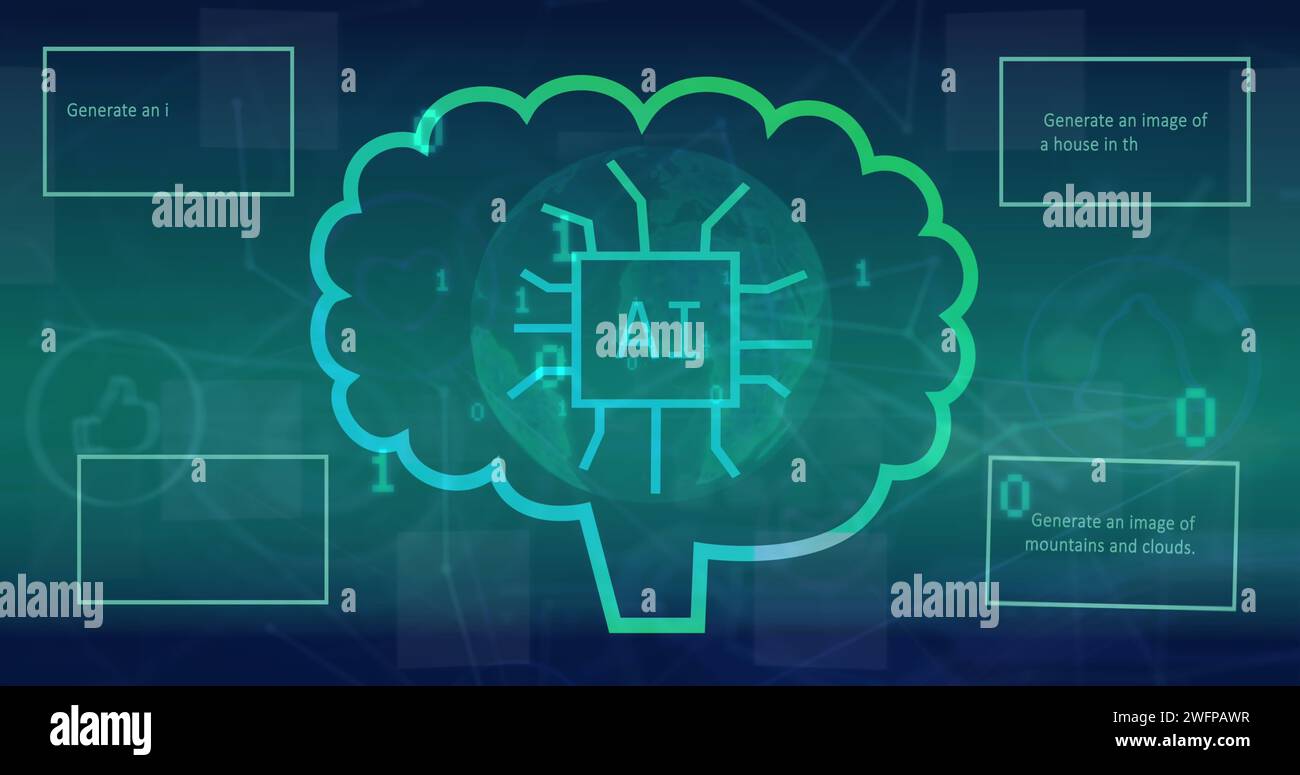 Image of ai data processing over globe with ai icons Stock Photo - Alamy