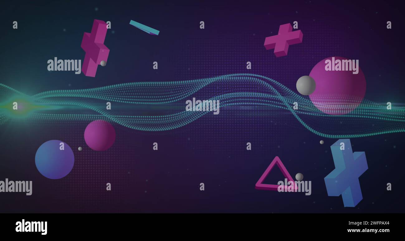 Image of abstract shapes over network of connections Stock Photo - Alamy