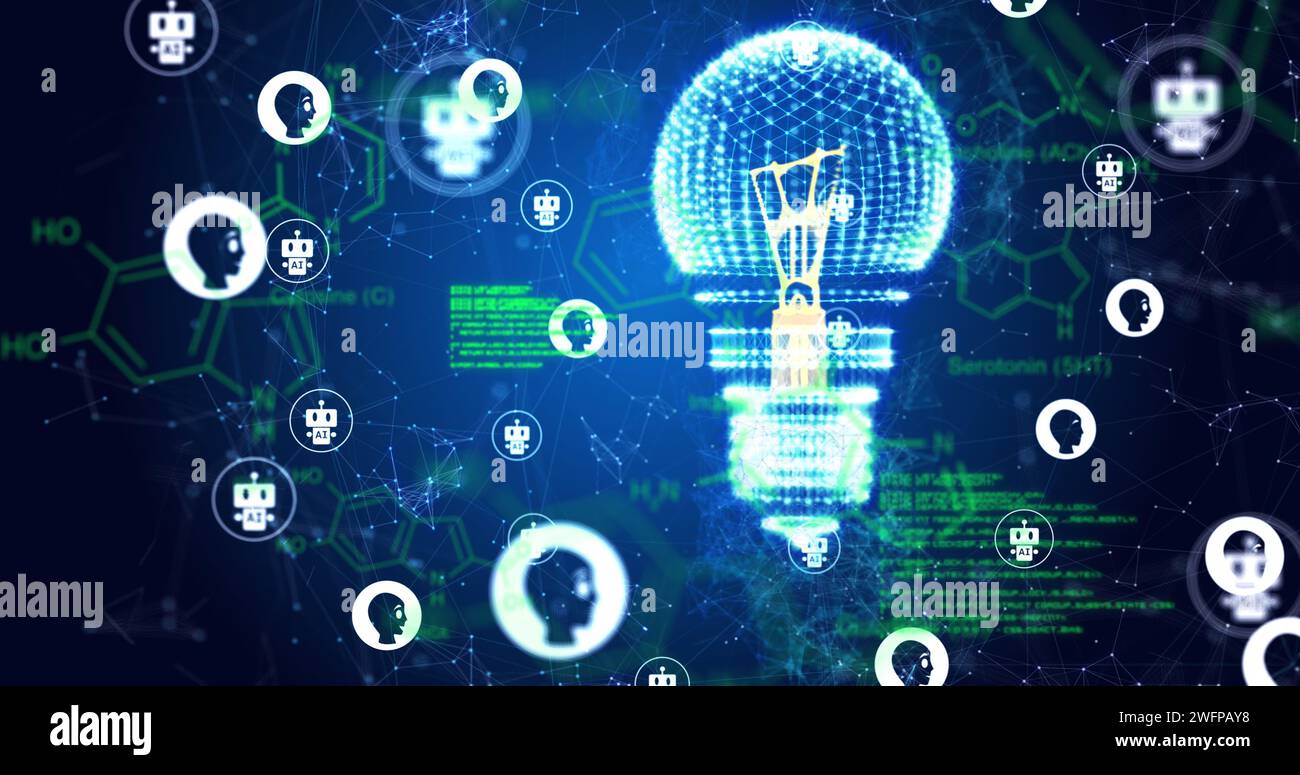 Image of light bulb, ai icons and data processing Stock Photo - Alamy